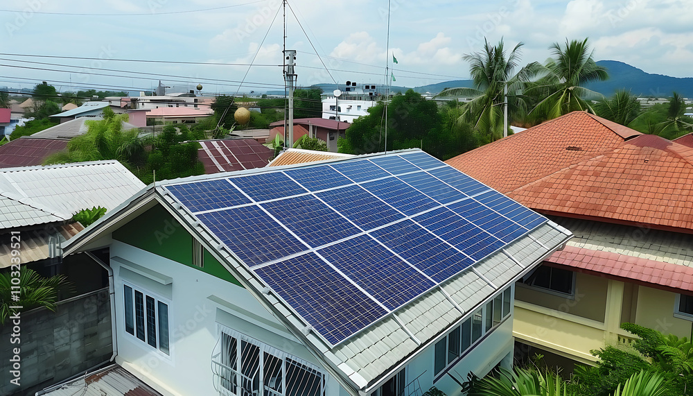 Solar Power Home: A residential rooftop solar panel system captures the ...