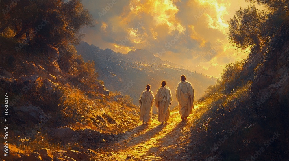 The Road to Emmaus: Jesus appearing to his disciples on their journey ...