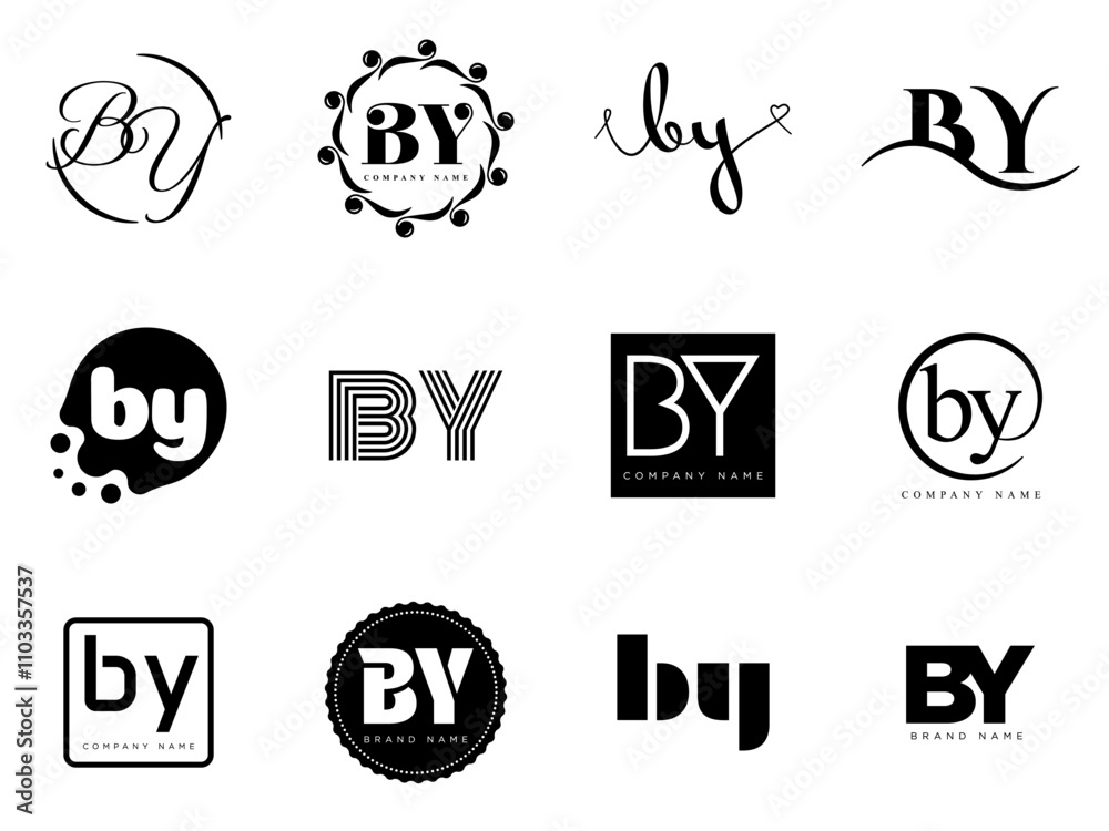 BY logo company template. Letter b and y logotype. Set different ...
