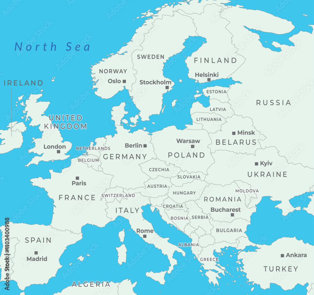 Póster Regions of Europe, political map, with single countries and ...