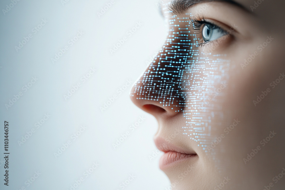 Ai generated facial recognition technology digital art portrait modern ...