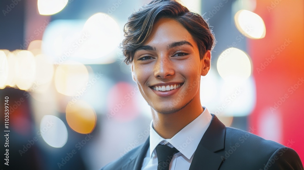 Confident Young Transgender Man in Stylish Suit Smiling under Red ...