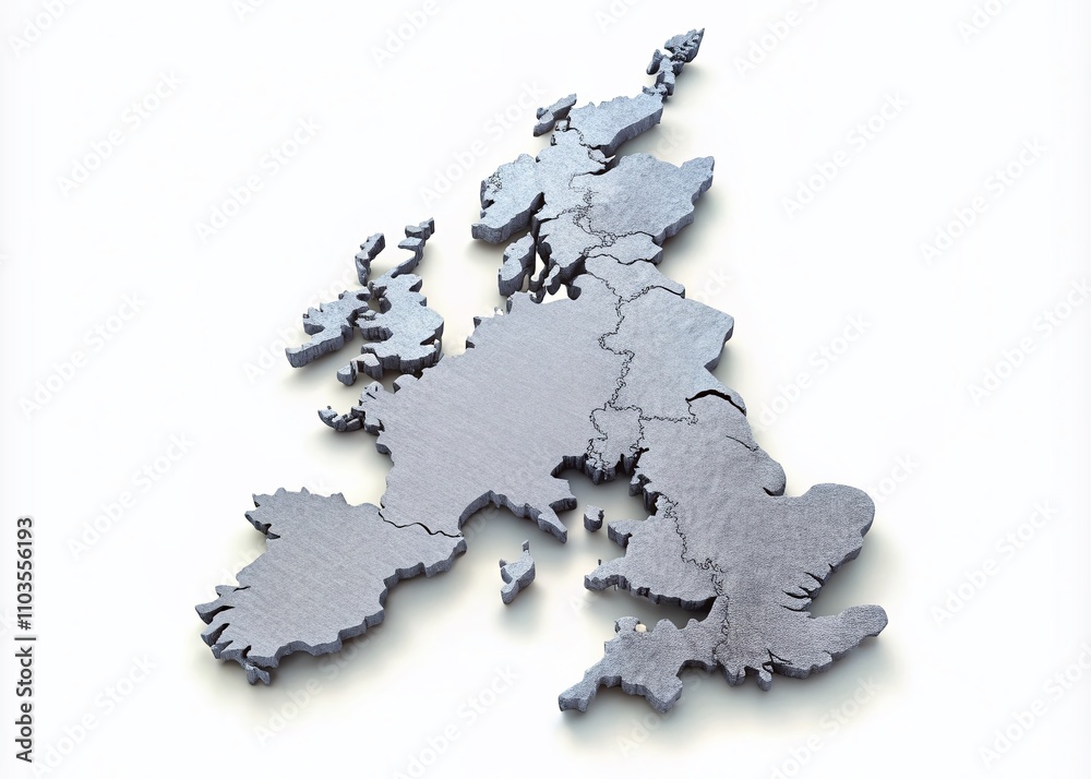 Elegant Gray Map of Great Britain on a Minimalist White Background for ...
