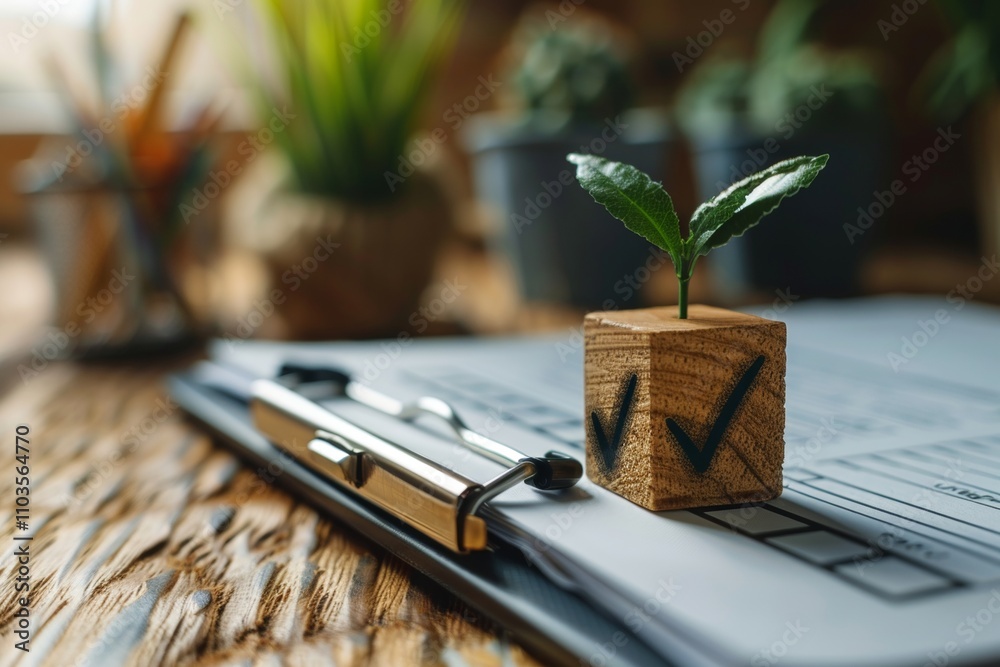 Online survey evaluation ticking checkmarks on a laptop for task audit ...