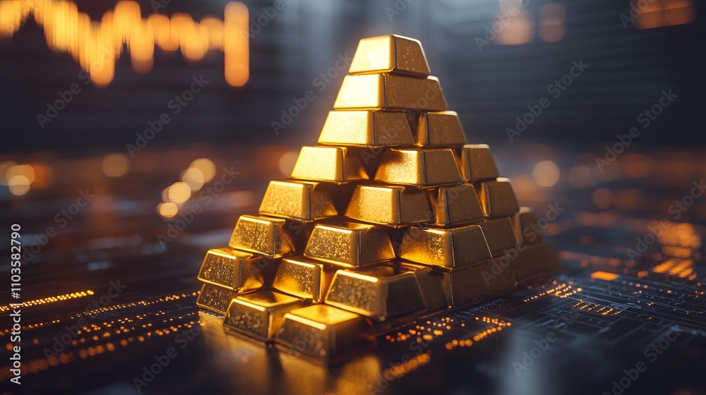 13. Professional visualization of stacked gold bars in pyramid ...