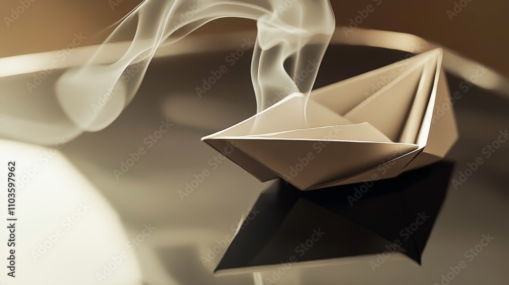Ultra-Realistic Close-Up of a Paper Boat on a Reflective Mirror Surface ...