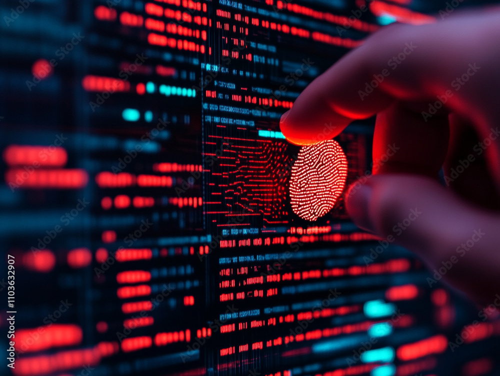 Ai generates fingerprint recognition action dark technology environment ...