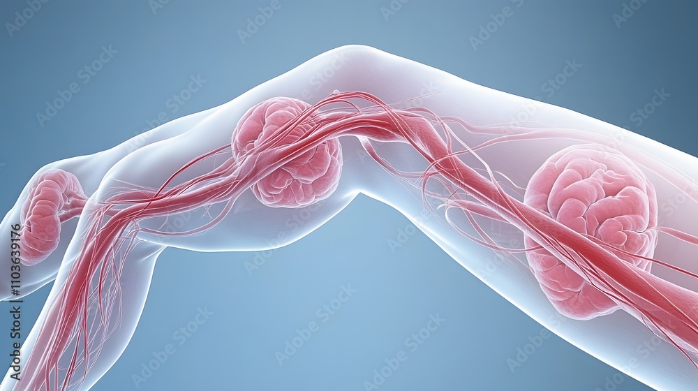 Poster X-ray like illustration of a leg with a blood clot, showing ...