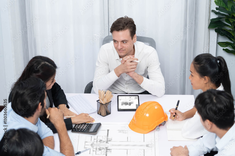 Diverse group of civil engineer and client working together on ...