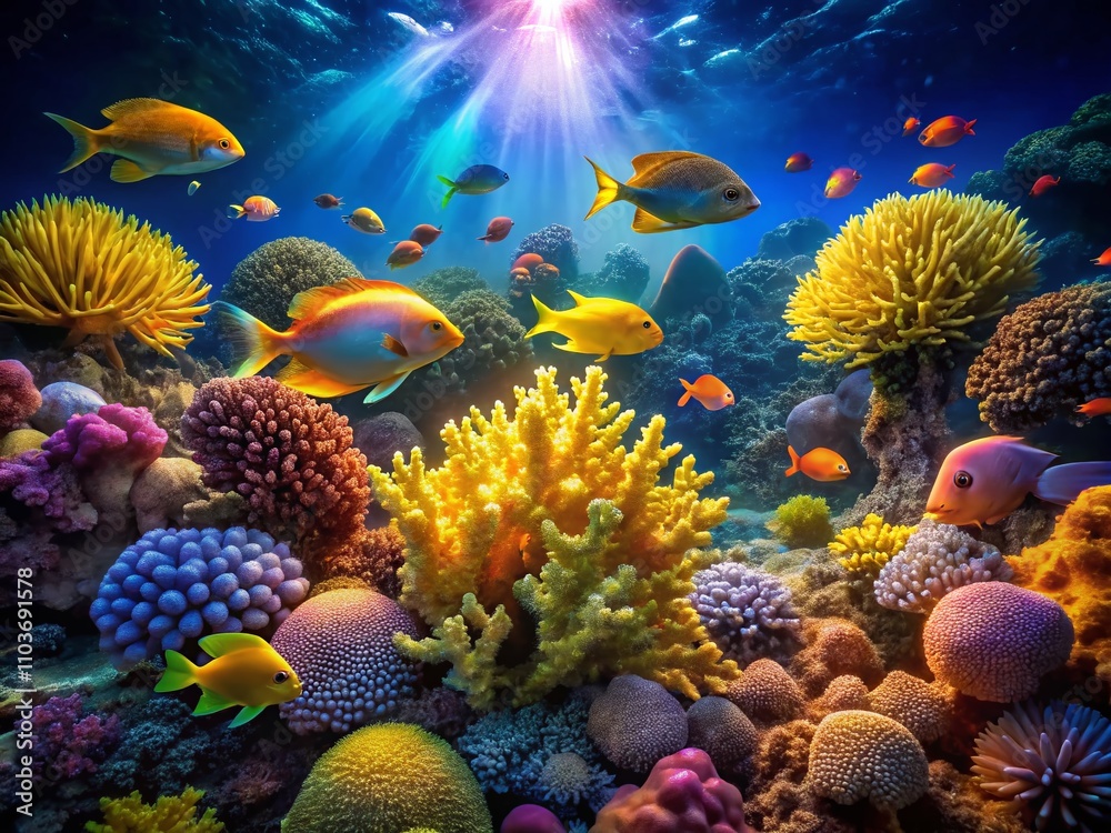 Mesmerizing Night Photography of Vibrant Coral Reefs and Playful Yellow ...