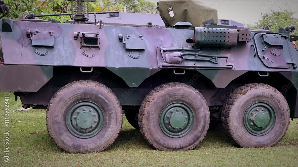 Close-up photo of an armored vehicle called Komodo made by PT Pindad ...