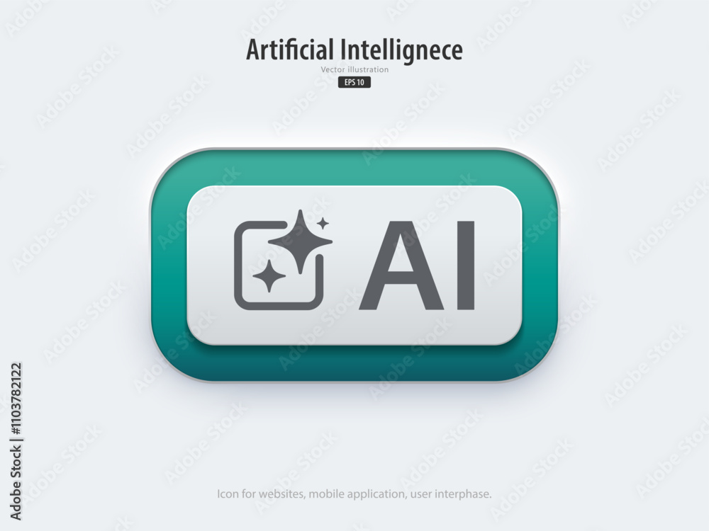Generate AI button user interface. A set of active and inactive buttons have neon lights with ...