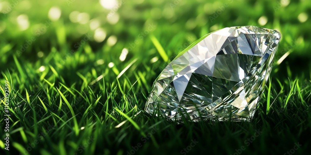 Sparkling diamond resting on vibrant green grass, showcasing the ...