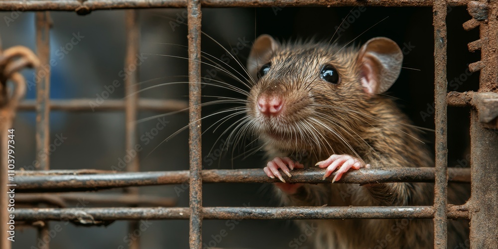 Trapped rat in a cage represents a common method for removal. Utilizing ...