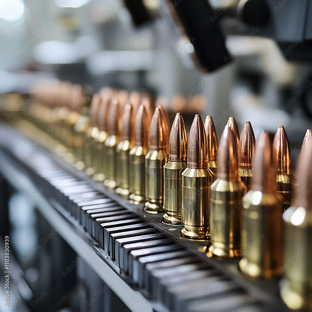 Manufacturing process of ammunition at a modern facility with golden ...