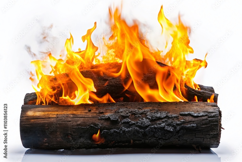 Stunning Silhouette of a Burning Log with Flames Isolated on White ...