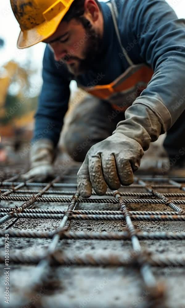 At Prefabricated Concrete Walls Manufacturing, a man wearing a safety ...