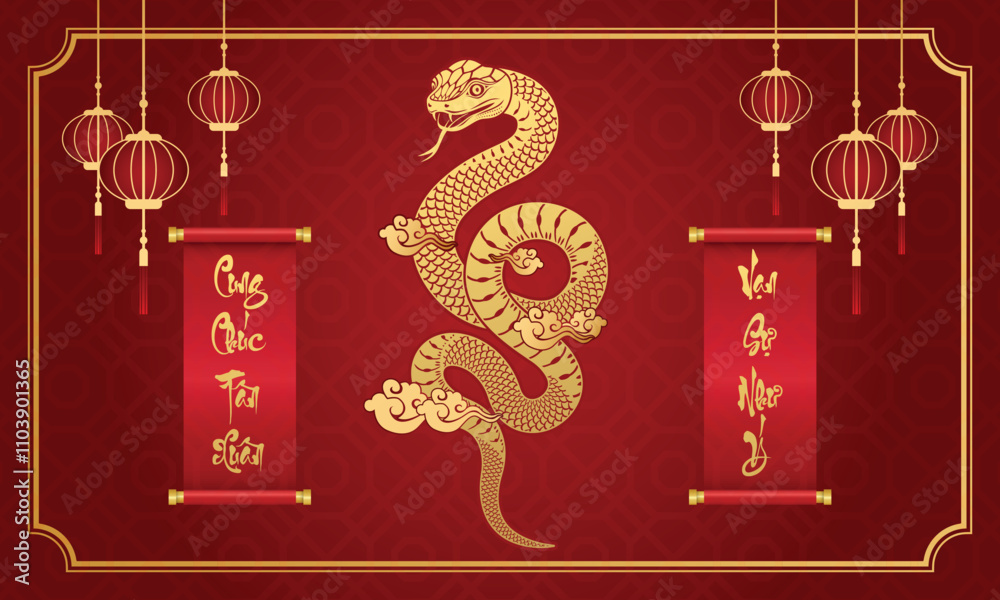 Vietnamese Snake Hold Couplets To Wish Tet holiday 2025 . Year of the ...