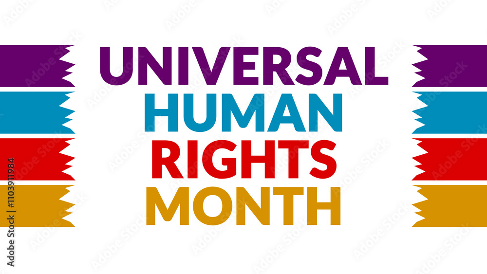 Universal Human Rights Month text with side lines on a White background ...