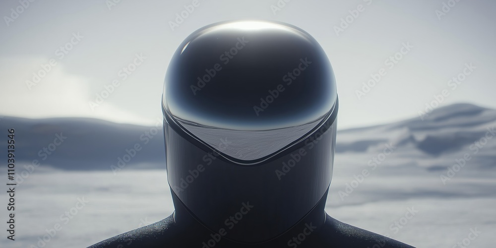 Astronaut wearing a spacesuit with a reflective visor explores the ...