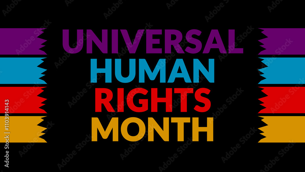 Universal Human Rights Month text with side lines on a black background ...