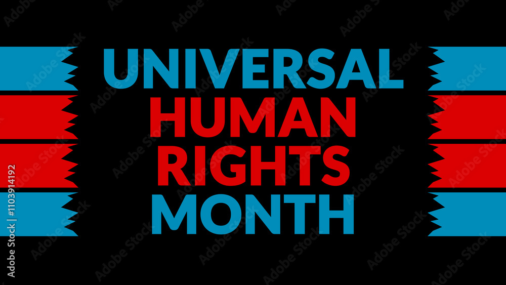 Universal Human Rights Month text with side lines on a black background ...