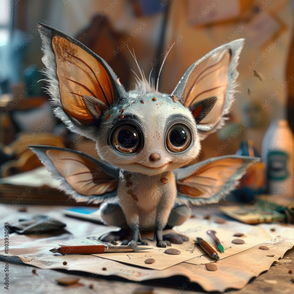 cute fantasy creature with big eyes and ears. This creature looks like ...