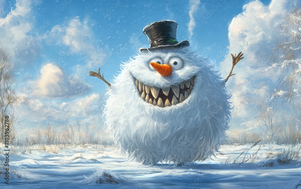 ภาพประกอบสต็อก Snowman Monster A fluffy white monster shaped like a ...