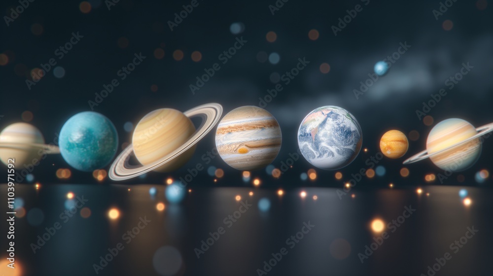 Different planets collection 3d rendering image. Outer space bodies ...