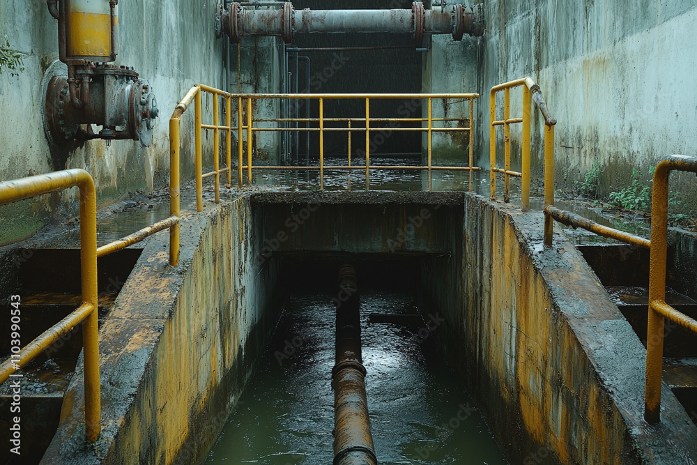 Factory drainage system releasing effluent, water pollution ...