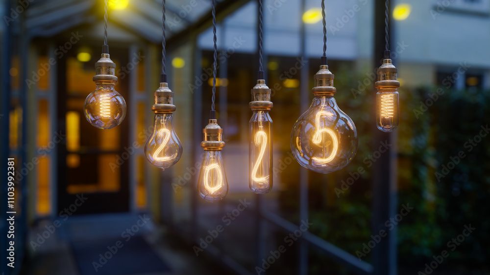 3d illustration. Light bulb New Year background. Edison light bulb ...