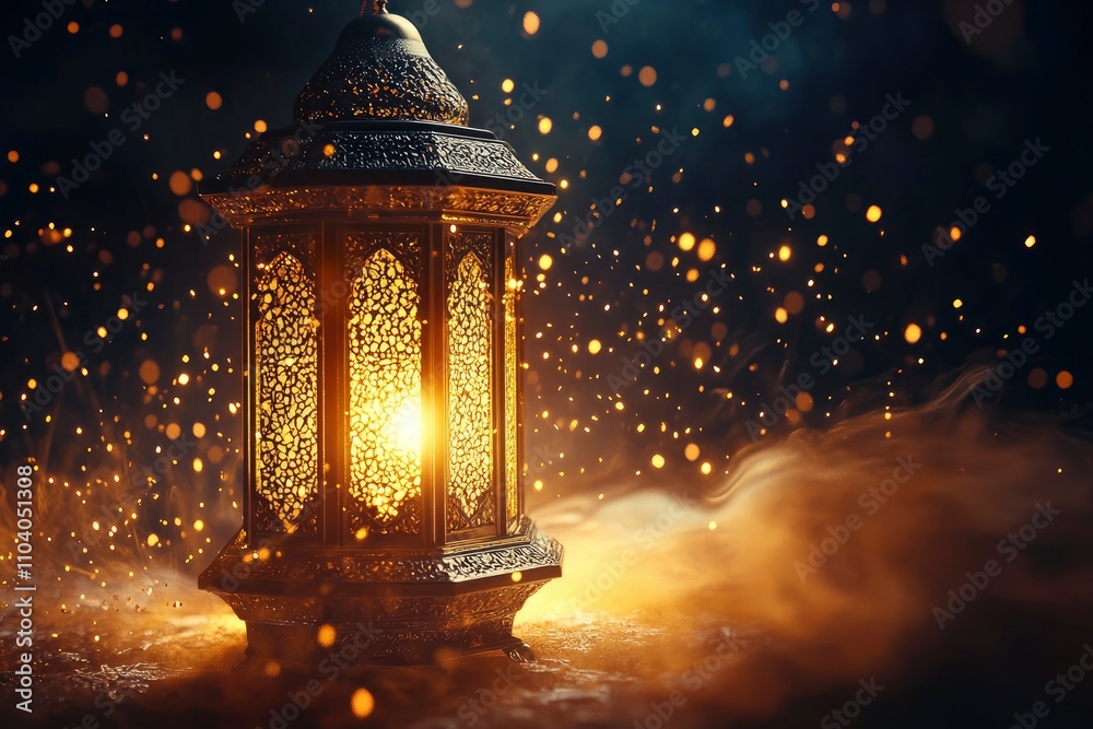 Ramadan lantern with al quran and particles as luxury islamic ...