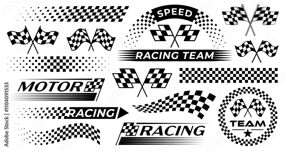 Vecteur Stock racing Black and White vector set, car racing vector set ...