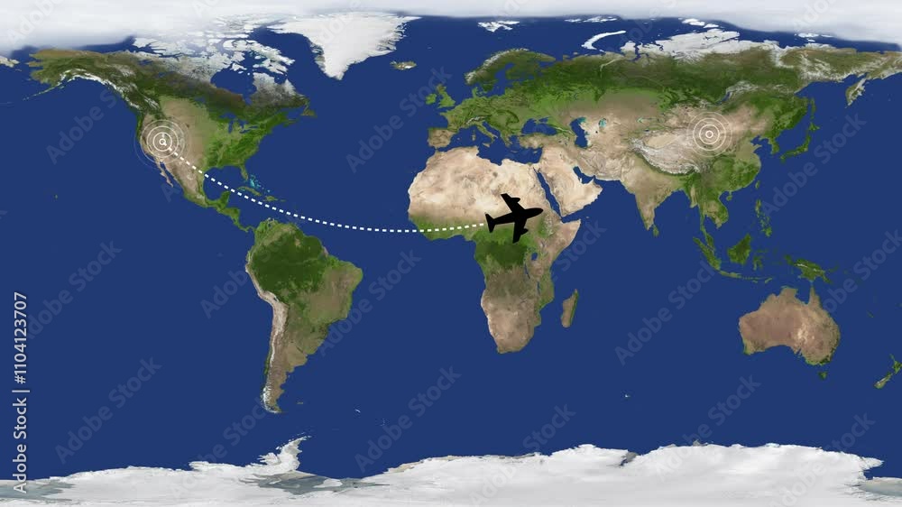 Airplane Flying over World Map Flights on world map travel across ...