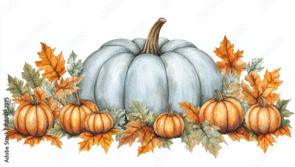 Thanksgiving pastel pumpkin leaf clipart, Autumn farm clip art ...