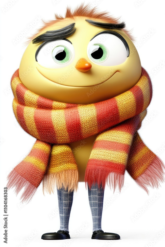 A charming smiley character dons a vibrant scarf, radiating joy and ...