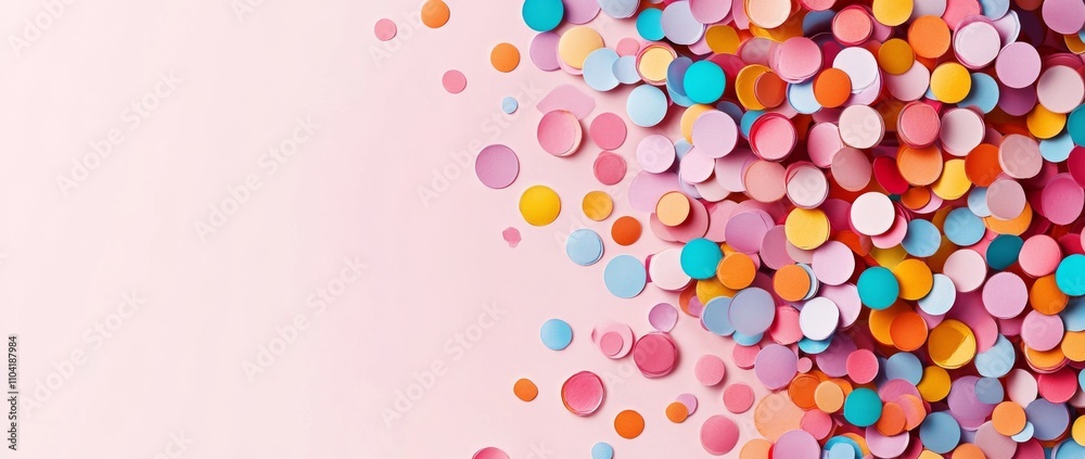 A plain white background adorned with a colorful confetti border, with ...