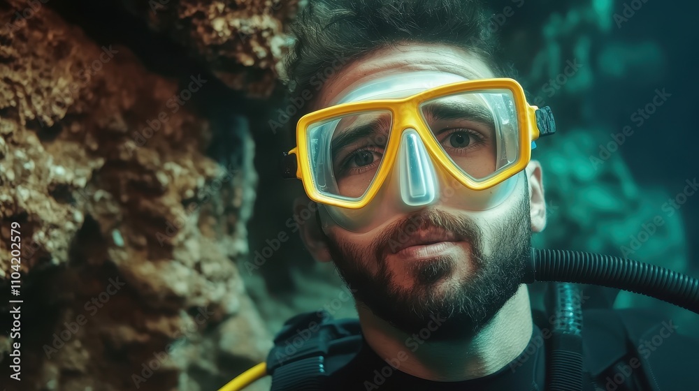 Underwater Explorer in Scuba Gear amidst Vibrant Coral Reef and Marine ...