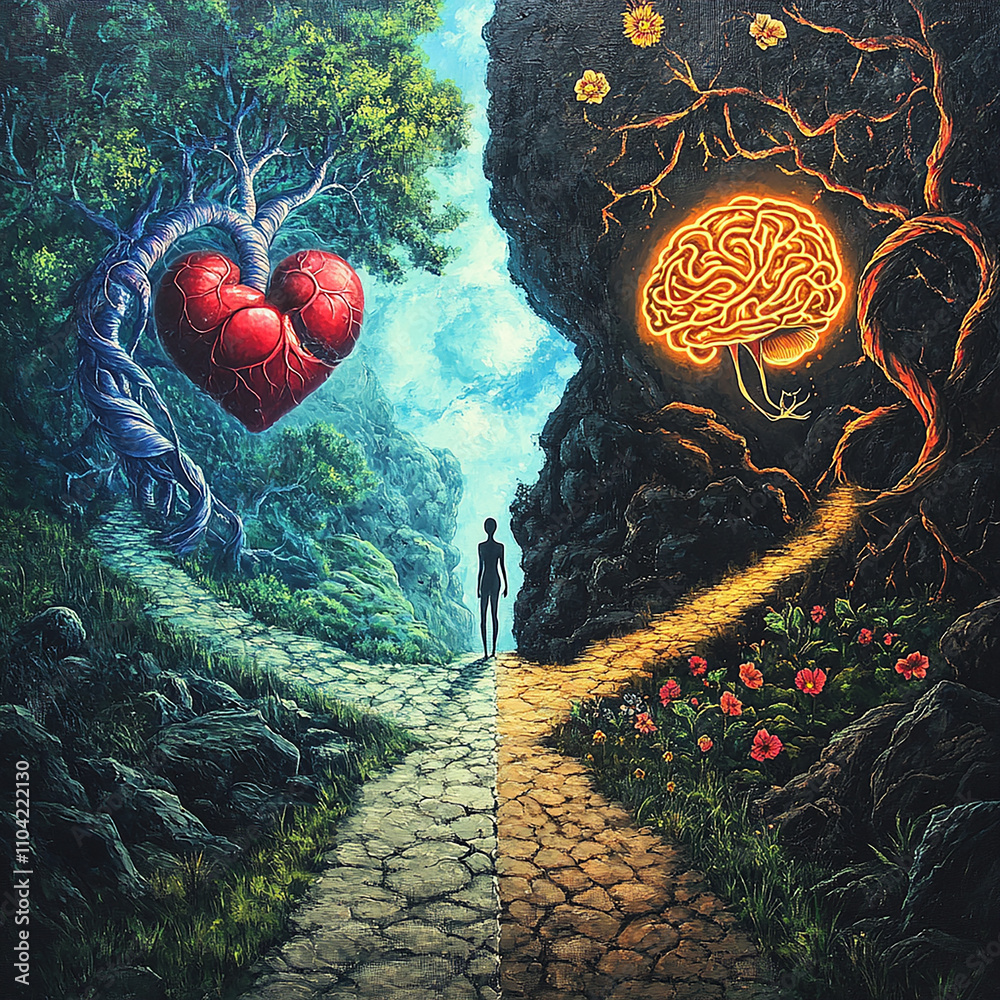 Man stands at the crossroads of two paths: one leads to the ...