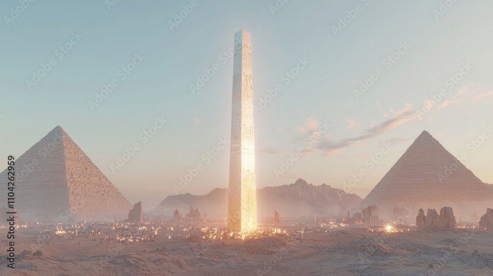 Monumental Fusion - Futuristic Ancient-Egypt Space Elevator in Glowing ...