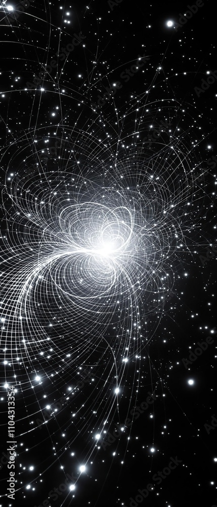 Bright white spirograph shapes drawn with light against dark background ...