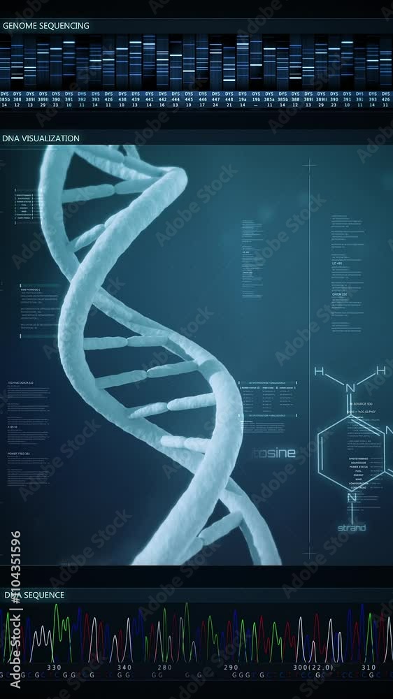 Futuristic technological interface analyzing human DNA. Medical profile ...
