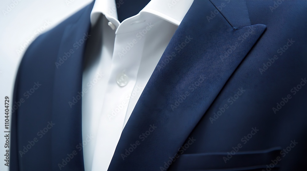 Realistic close-up of a formal business suit with a tailored navy ...