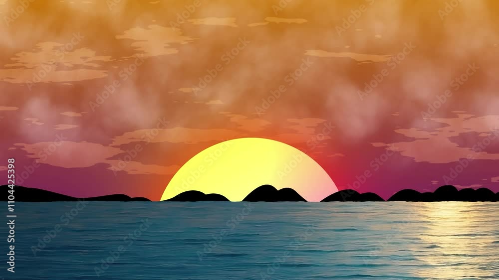Sun Rising Behind The Mountain, Sun Rising And Water Moving Animation ...