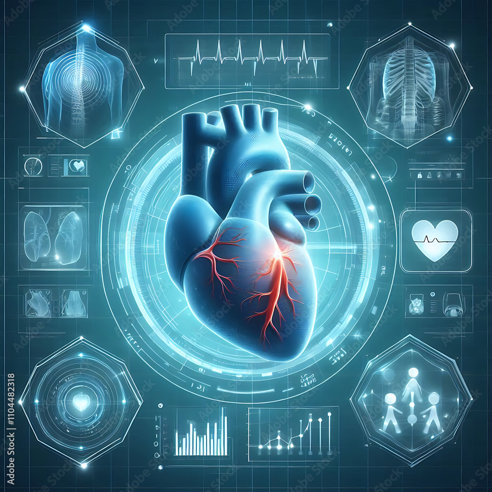 Heart health care technology with scan virtual interface hologram style ...