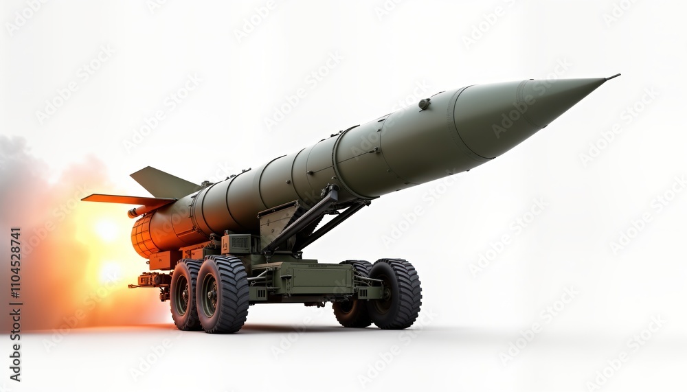 Military missile launcher launching missile. Powerful weapon system on ...