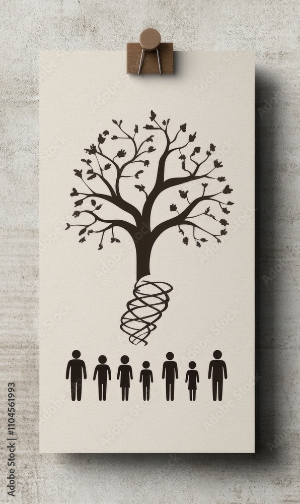 Genetic heritage: entwined DNA icon within sleek family tree ...