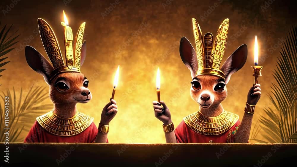 Ancient egyptian inspired animals with torches in regal attire Stock ...