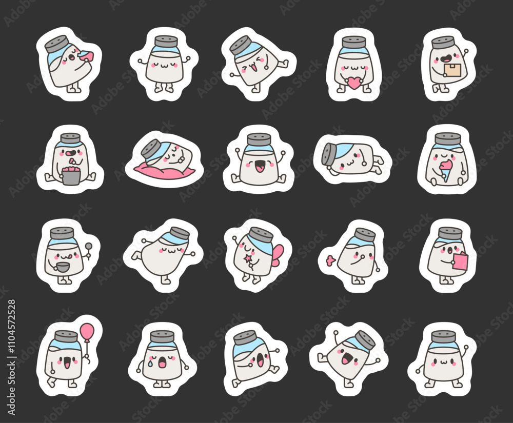 Cute kawaii salt shaker characters set featuring adorable expressions ...