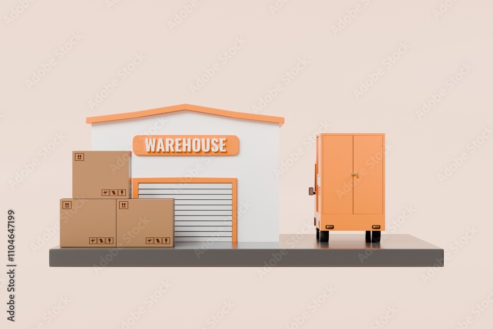3d Warehouse package cargo building with stock parcel storage shipment ...